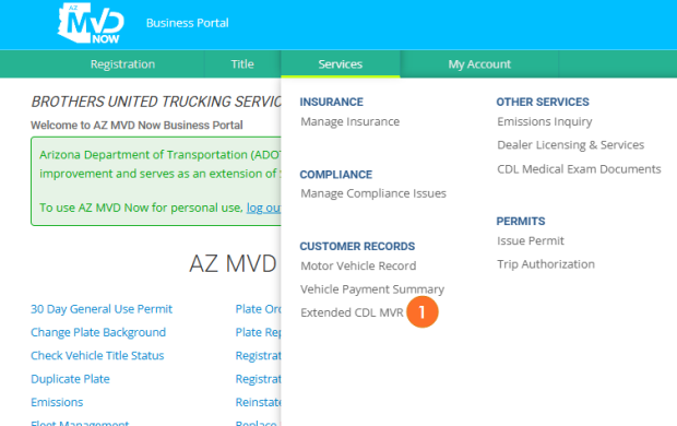 CDL MVR Process for Orgs on AZ MVD Now
