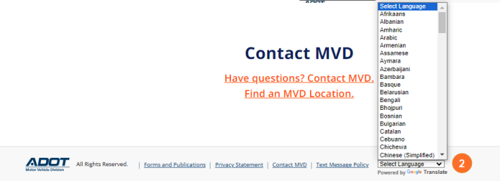 Google Translate on AZ MVD Now