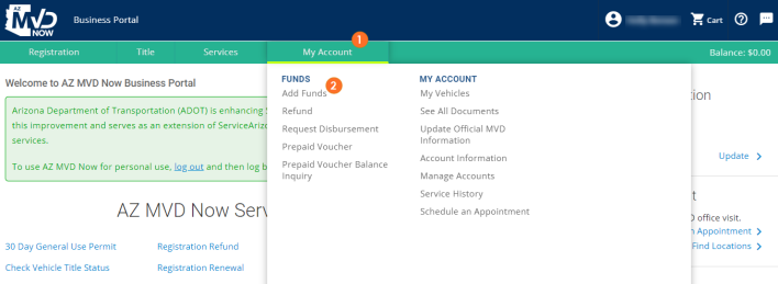 Fund Dealer (Org) Account Via AZ MVD Now